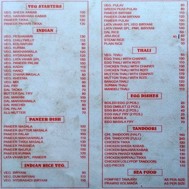 Menu at Lata Vihar Veg & Non Veg, Mumbai