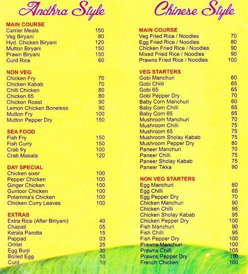 Polamma's Mess menu, Menu restauracji Polamma's Mess, BTM, Bangalore ...