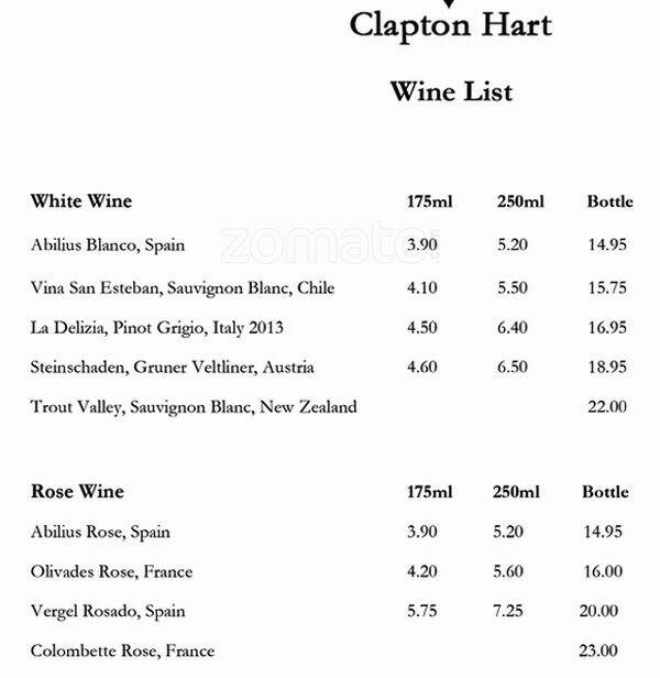 Menu at Clapton Hart pub & bar, London