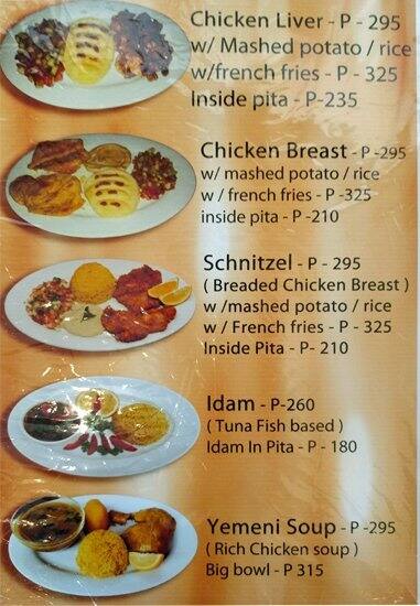Menu at Beni's Falafel restaurant, Pasay, SM Mall of Asia