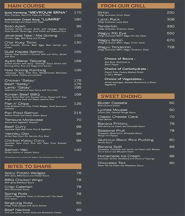 Menu at Olam Restaurant, Jakarta, Kav. C-22 Jl. H.R. Rasuna Said