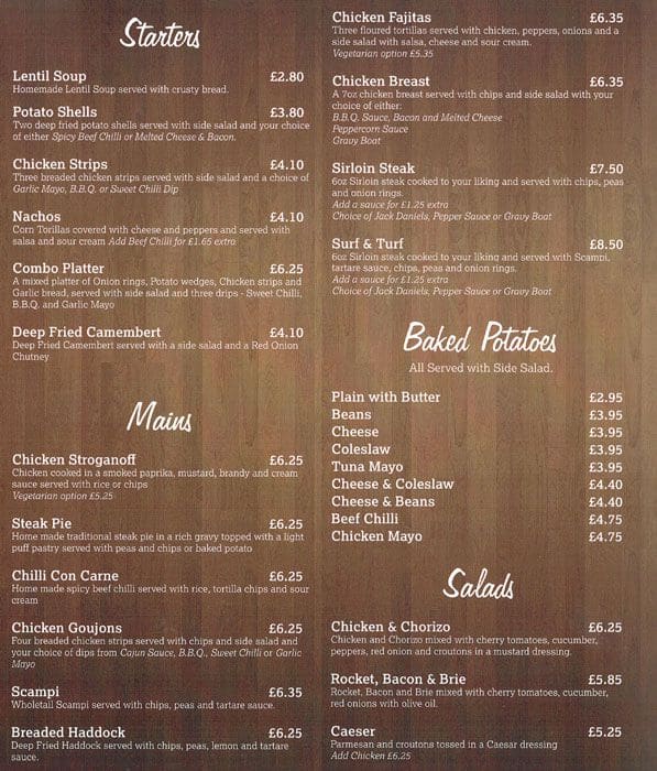 Menu at Ross's Original Bar, Glasgow