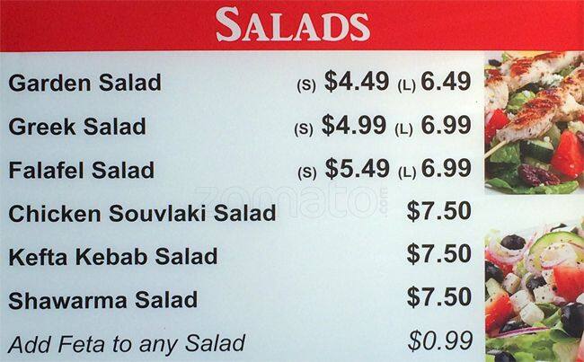 Menu at Falafel Express Restaurant, Toronto