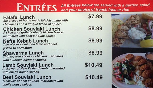 Menu at Falafel Express Restaurant, Toronto