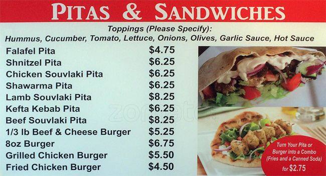 Menu at Falafel Express Restaurant, Toronto