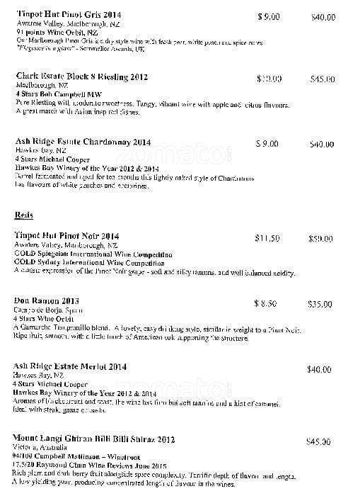 Menu at Brighton Beach House cafe, Christchurch