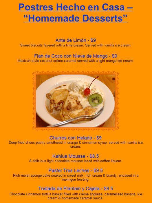 Menu at Zocalo Mexican Restaurant, Safety Bay