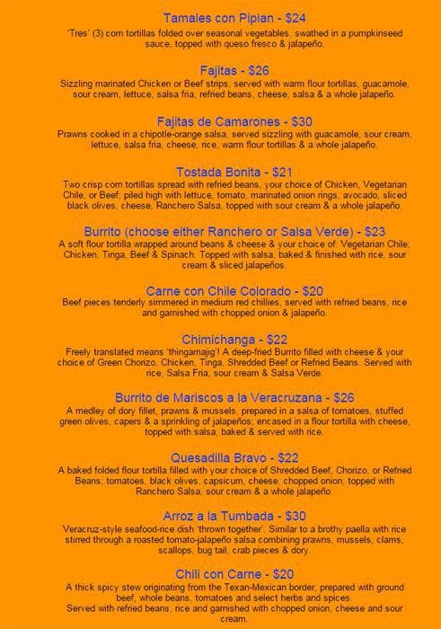 Menu at Zocalo Mexican Restaurant, Safety Bay