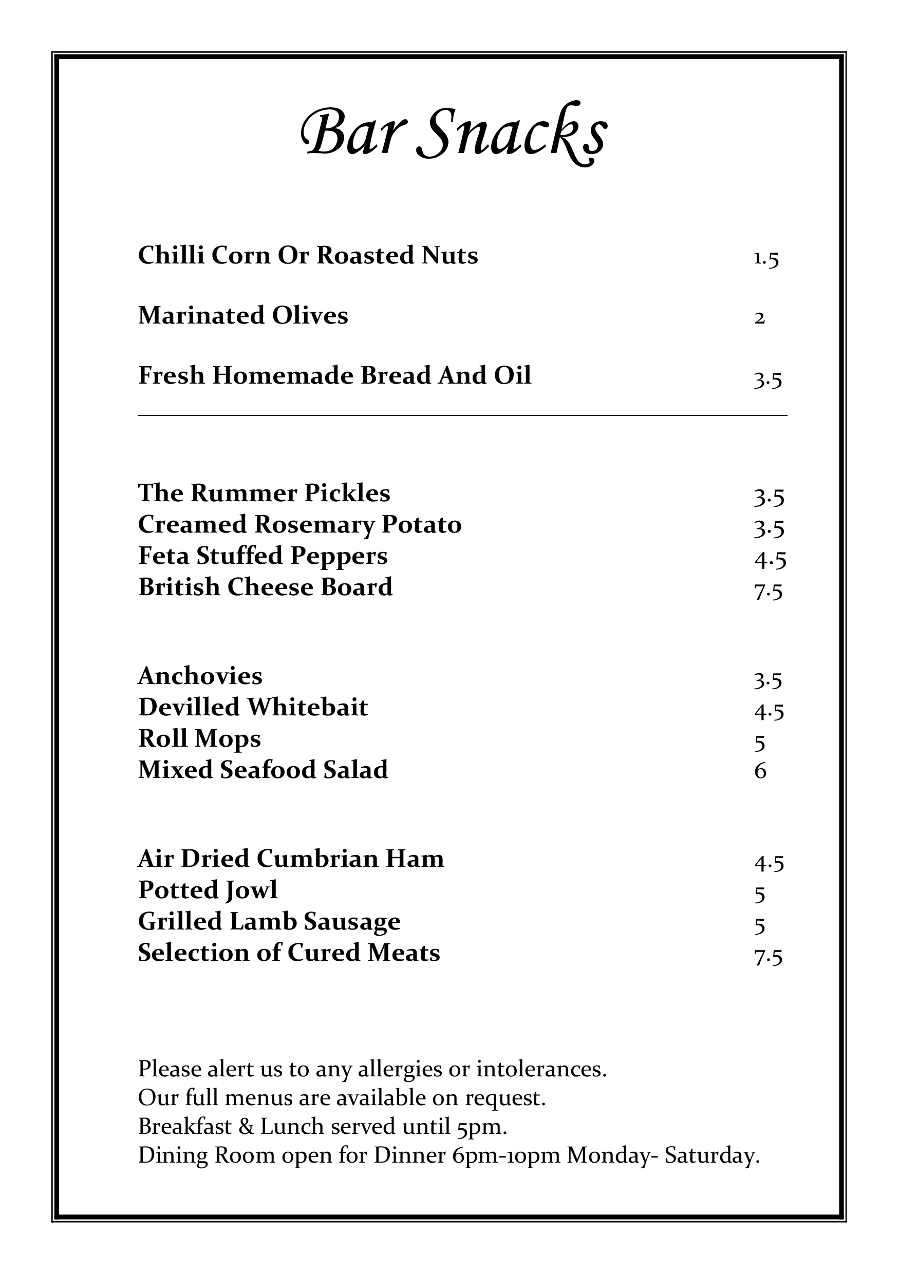 Menu at The Rummer pub & bar, Bristol