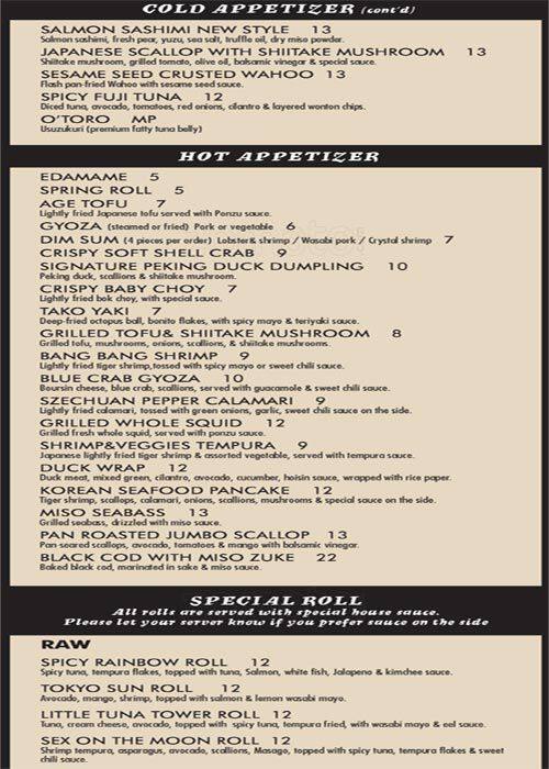 Menu at Yakitori Sake House restaurant, Boca Raton