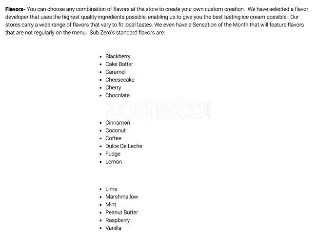 Menu at Sub Zero Nitrogen Ice Cream desserts, Hurst