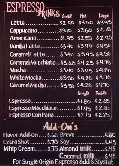 Menu at Enchanted Grounds cafe, Highlands Ranch, S Colorado Blvd