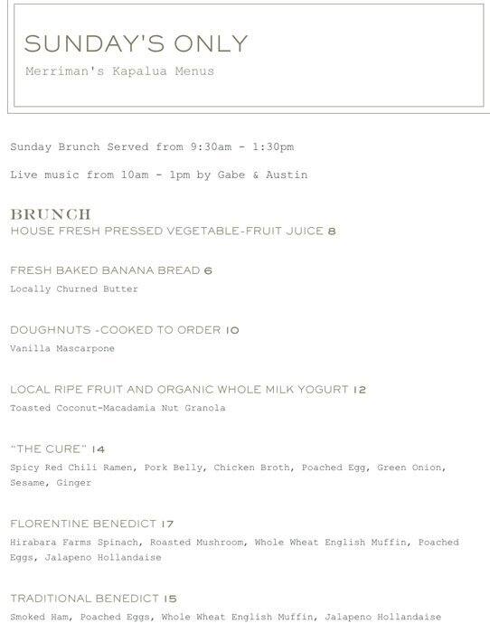 Menu at Merriman's Kapalua pub & bar, Kapalua