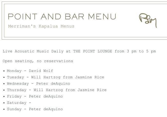 Menu at Merriman's Kapalua pub & bar, Kapalua
