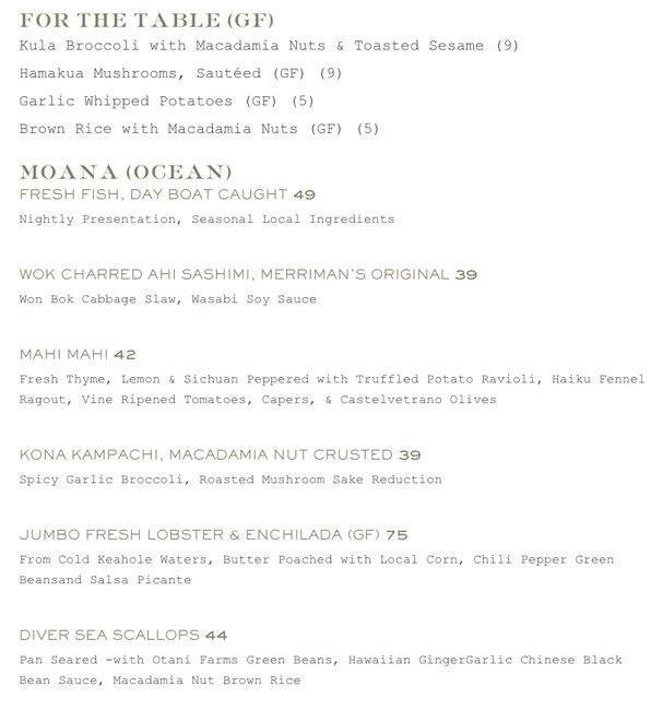 Menu at Merriman's Kapalua pub & bar, Kapalua