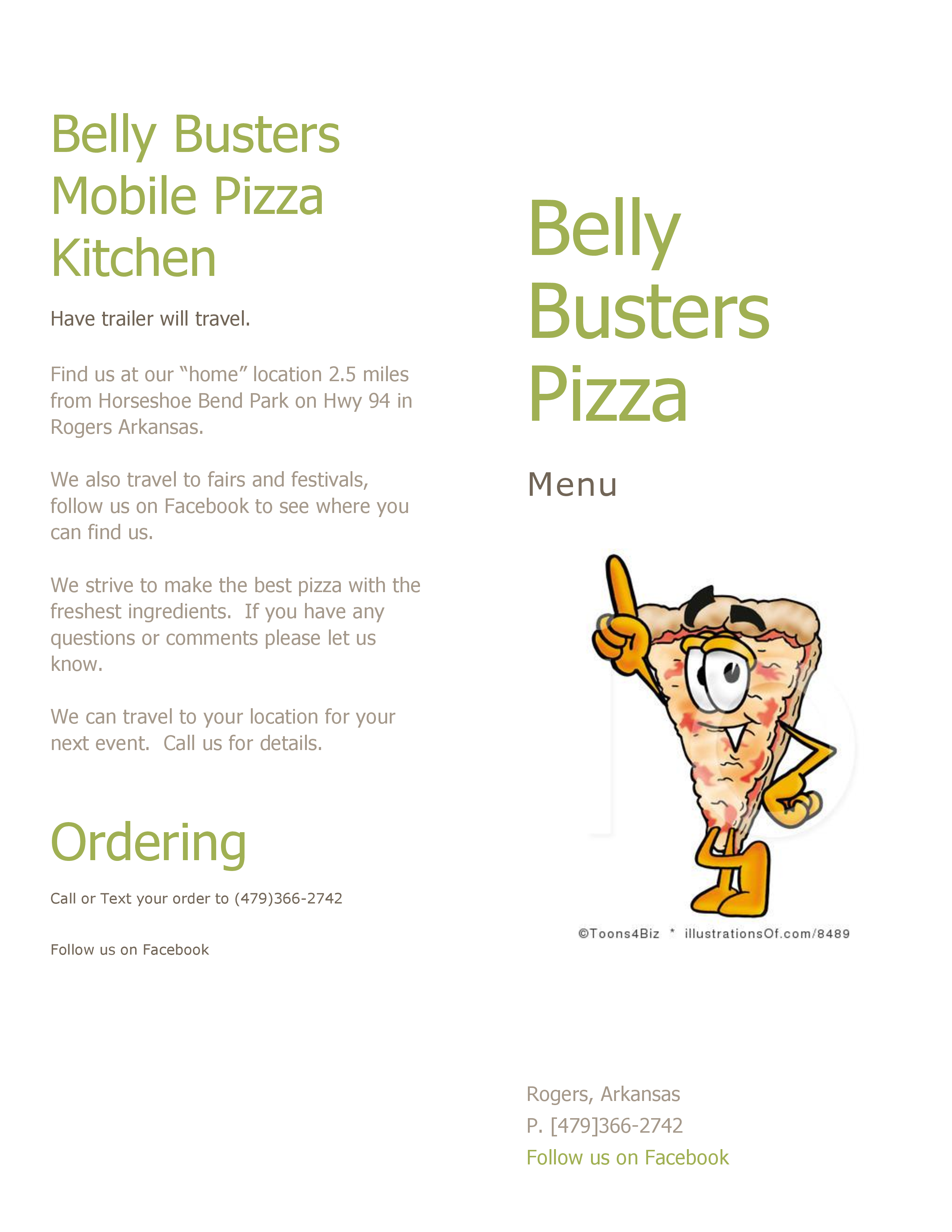 Menu at Belly Busters Pizza, Rogers, Arkansas 94