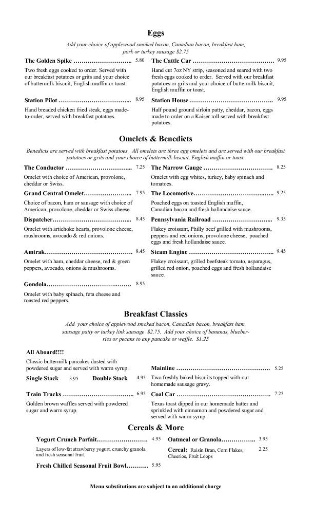 Menu at Grand Central Cafe, Kingsland, King Ct