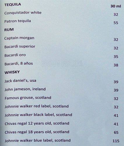 Menu at Breeze Bar, Ras Al-Khaimah