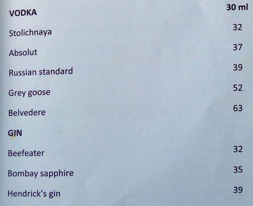 Menu at Breeze Bar, Ras Al-Khaimah