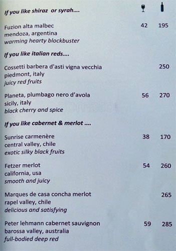 Menu at Breeze Bar, Ras Al-Khaimah