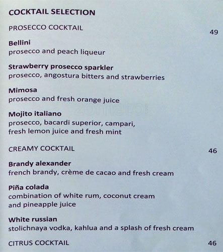 Menu at Breeze Bar, Ras Al-Khaimah