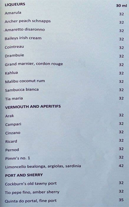 Menu at Breeze Bar, Ras Al-Khaimah
