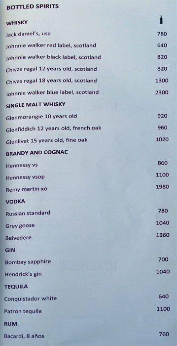 Menu at Breeze Bar, Ras Al-Khaimah