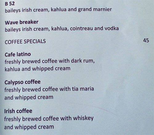 Menu at Breeze Bar, Ras Al-Khaimah