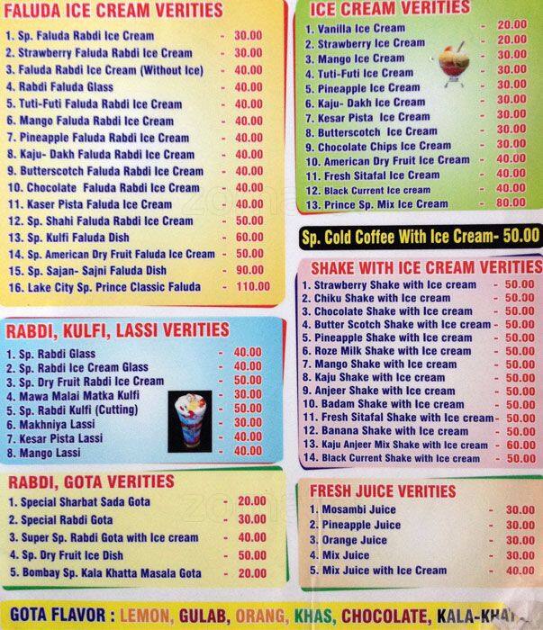 Prince Faluda Ice Cream Center Menu - Zomato