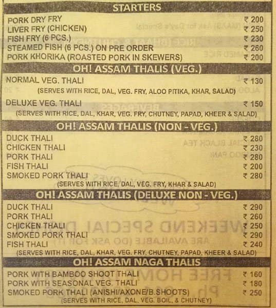 Oh! Assam Menu, Menu for Oh! Assam, Safdarjung, New Delhi - Zomato