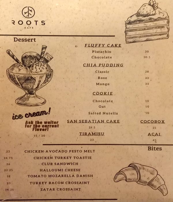 Menu of Roots Cafe, Al Hamidiya, Ajman