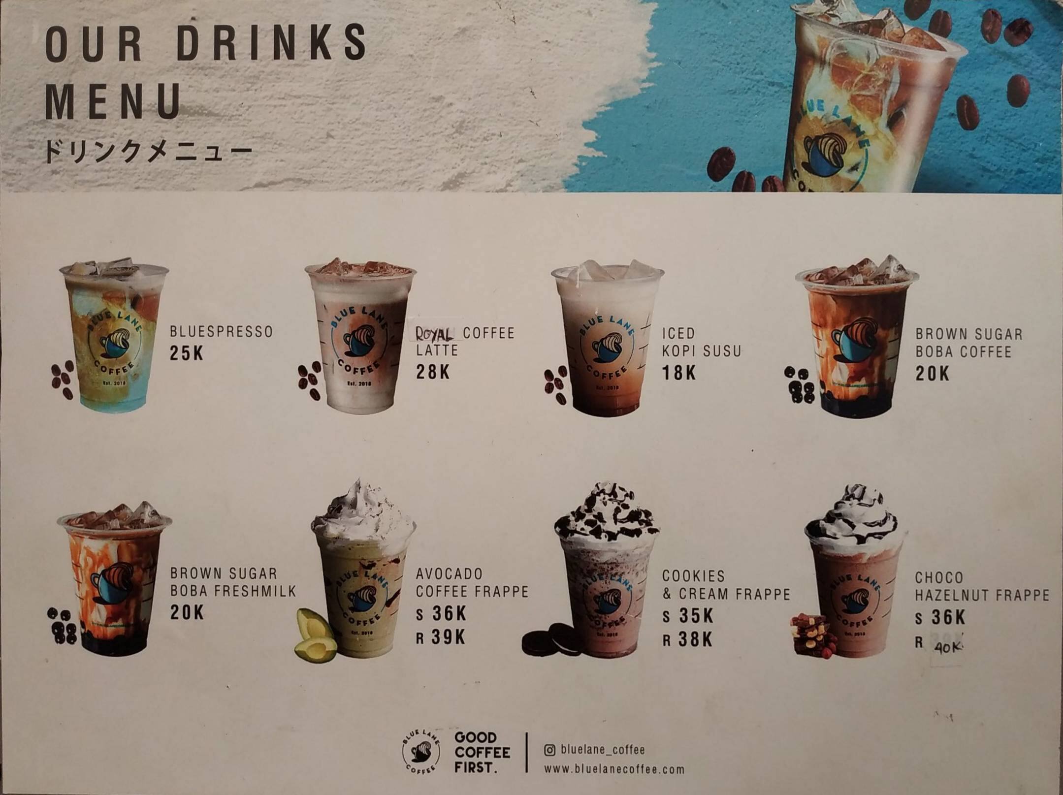 Menu at Blue Lane Coffee cafe, South Jakarta