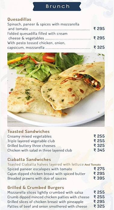 Menu at Hibiscus Café, Chennai