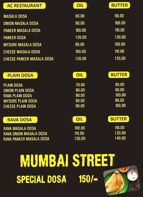 Menu at Mumbai Street Cafe, Jaipur