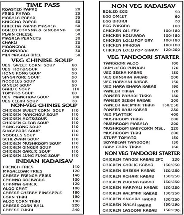 Menu of Papya, Bhiwandi, Thane