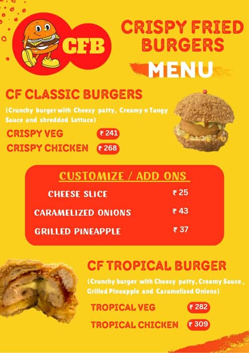 Menu of Crispy Fried Burgers, Hill Road, Bandra West, Mumbai