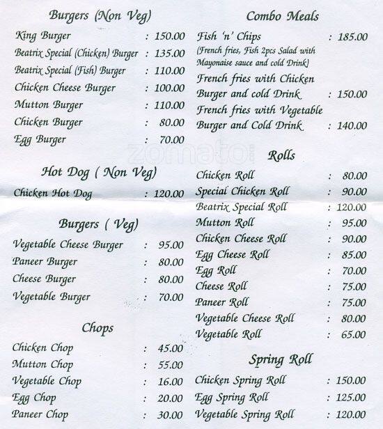 Beatrix Menu, Menu for Beatrix, Uzan Bazaar, Guwahati - Zomato