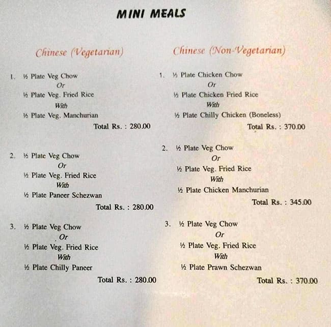 Menu at Beatrix, Guwahati