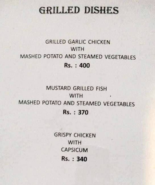 Menu at Beatrix, Guwahati