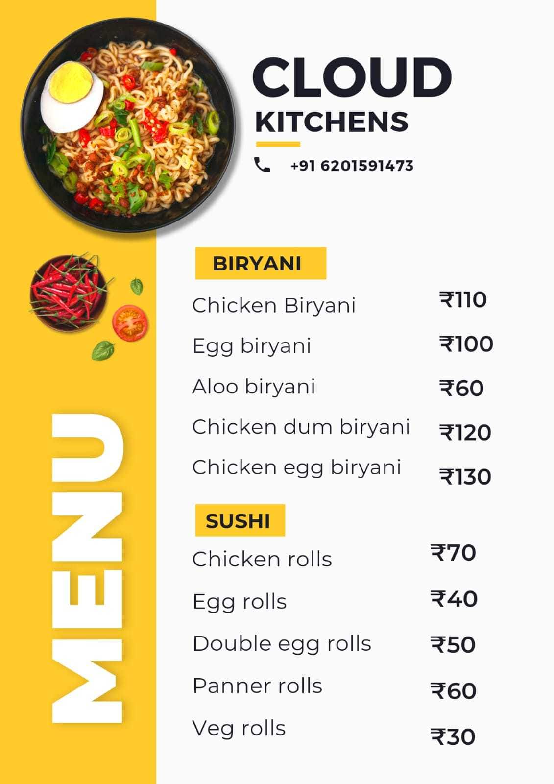 Menu of Cloud Kitchen, Chinsura, Kolkata