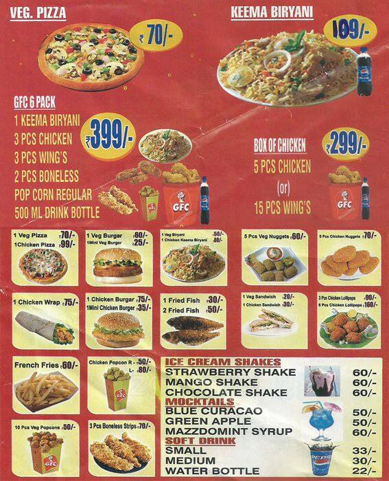 Menu at Golden Fried Chicken, Visakhapatnam