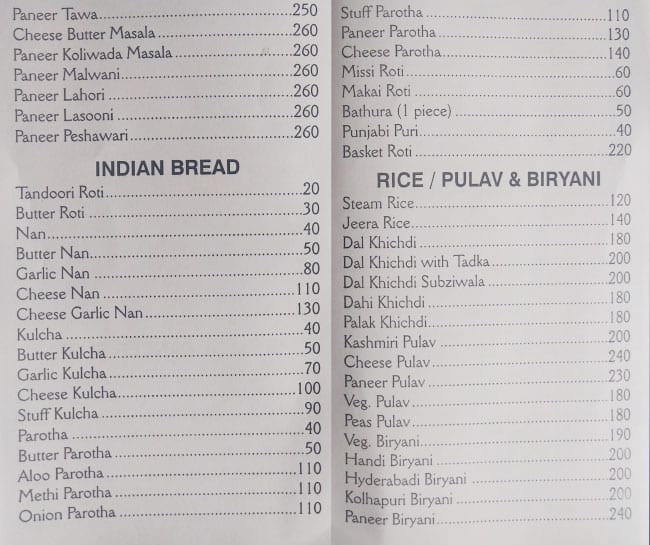 Menu at Rasoi Veg Inn, Mumbai, TRISHUL APARTMENT