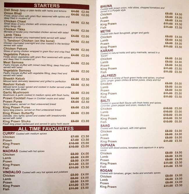 Menu at The Viceroy restaurant, West Molesey, 248 Walton Rd