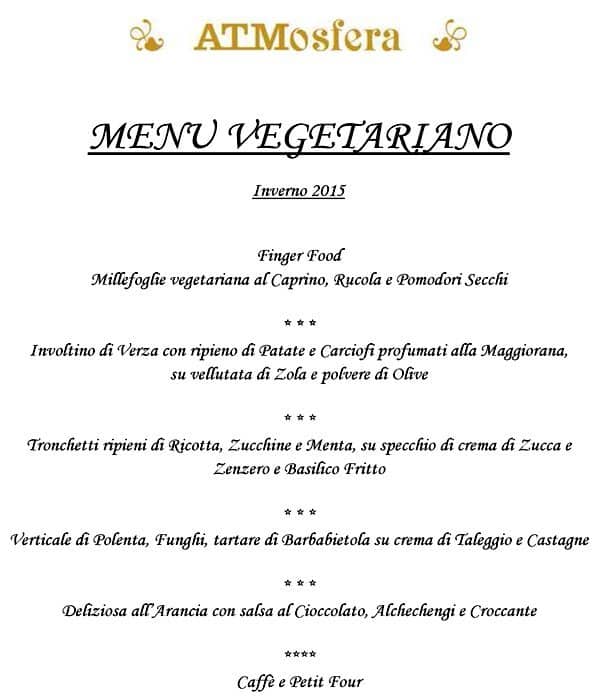 Menu at ATMosfera restaurant, Milan