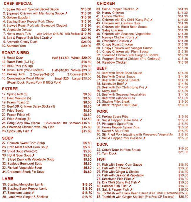 Carta del restaurante Happy Star Noodle House, Myaree