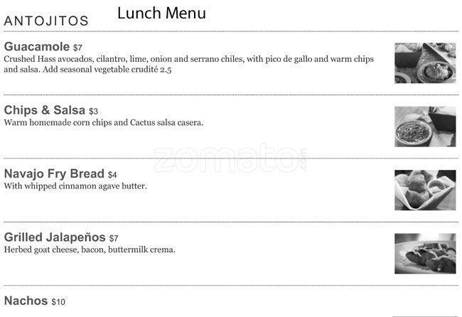 Menu at Cactus Kirkland restaurant, Kirkland, 121 Park Ln