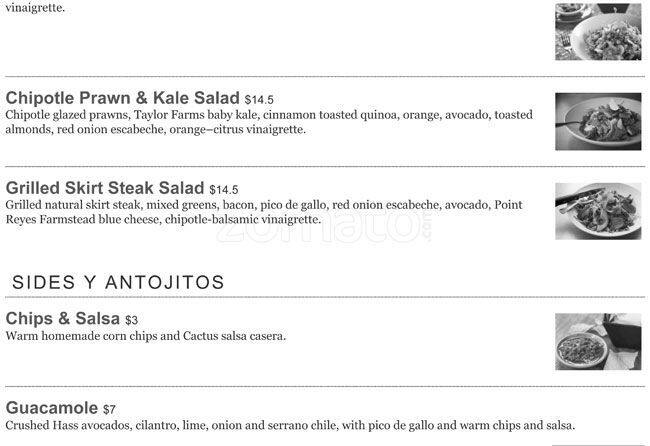 Menu at Cactus Kirkland restaurant, Kirkland, 121 Park Ln