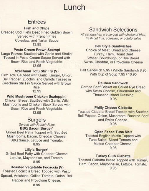 Menu at Lilly's cafe, Seattle