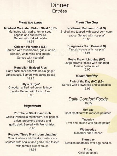 Menu at Lilly's cafe, Seattle