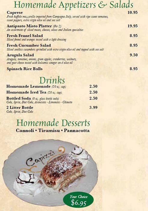 Menu at Capizzi pizzeria, West New York, 547 9th Ave